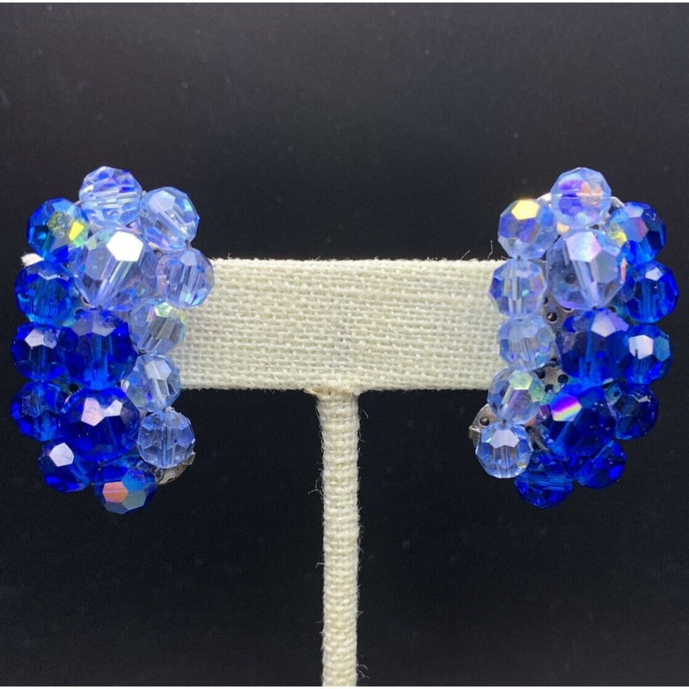 Vintage Shades Of Blue Aurora Borealis Glass Bead Cli… - Gem